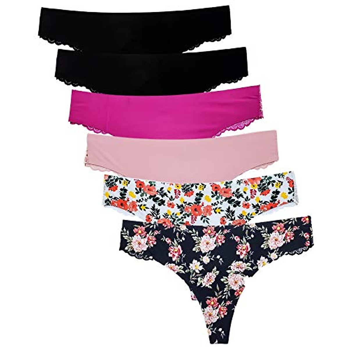 B2BODY Women's Regular & Plus Size Sexy Lace Back Seamless Thong Panties Pack of 6 (4XL, Vintage)