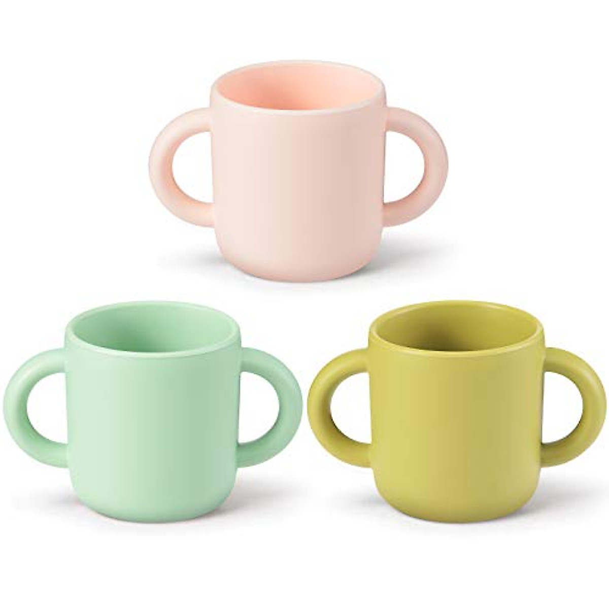 3 Pieces Silicone Training Cup for Infants 2 Handled Toddlers Open Cup Reliable Baby Learning Cup for Baby, Helps Infant Develop Independent Drinking Skills Fast (Pink, Yellow, Green)