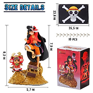 KEFULDA One Piece Luffy Action Figure Set with Flag for Anime Fans