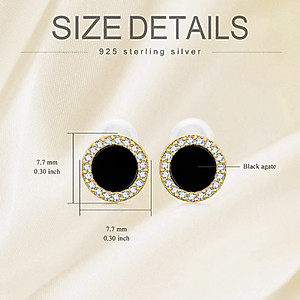 Black Onyx Stud Earrings Sterling Silver Plated 14k Gold Round Genuine Gemstone Earrings Jewelry Gift for Women