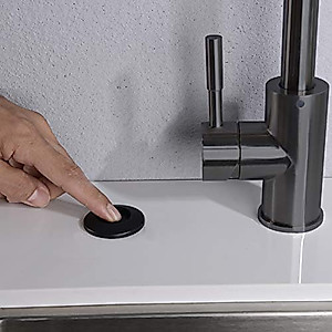 SINKINGDOM Garbage Disposal Air Switch Kit Sink Top with Long Button,Matte Black(Brass cover)