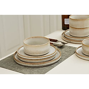 Famiware Dinnerware Sets, Plates and Bowls Set for 4, 12 Piece Dish Set, Cappuccino White