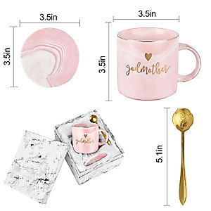 YHRJWN - Godmother Gift, Godmother Coffee Mug, Godmother Gifts from Godchild, Birthday Christmas Godmother Gifts for Women, Godmother Proposal Gifts, Pink Marble Mug 12 Oz with Gift Box