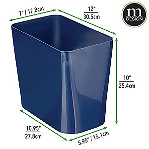 mDesign Plastic Small 3-Gallon Wastebasket, Trashcan Container Bin - for Bathroom, Bedroom, Kitchen, Home Office, Laundry Room - Holds Trash, Garbage, Waste - Navy Blue