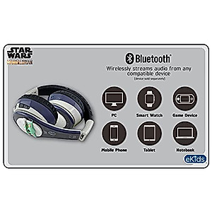 Star Wars The Child Kids Bluetooth Headphones, Wireless Headphones with Microphone Includes Aux Cord, Volume Reduced Kids Foldable Headphones for School, Home, or Travel