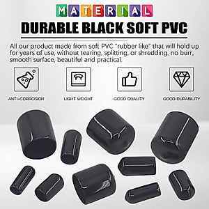 Glarks 48Pcs 1/4'' 3/8'' 1/2'' 3/4'' 7/8'' ID Black Rubber Thread Protector Covers Assortment Kit Vinyl Tube End Caps Round End Flexible Caps Set for Protecting Furniture Feet Tube and Screw