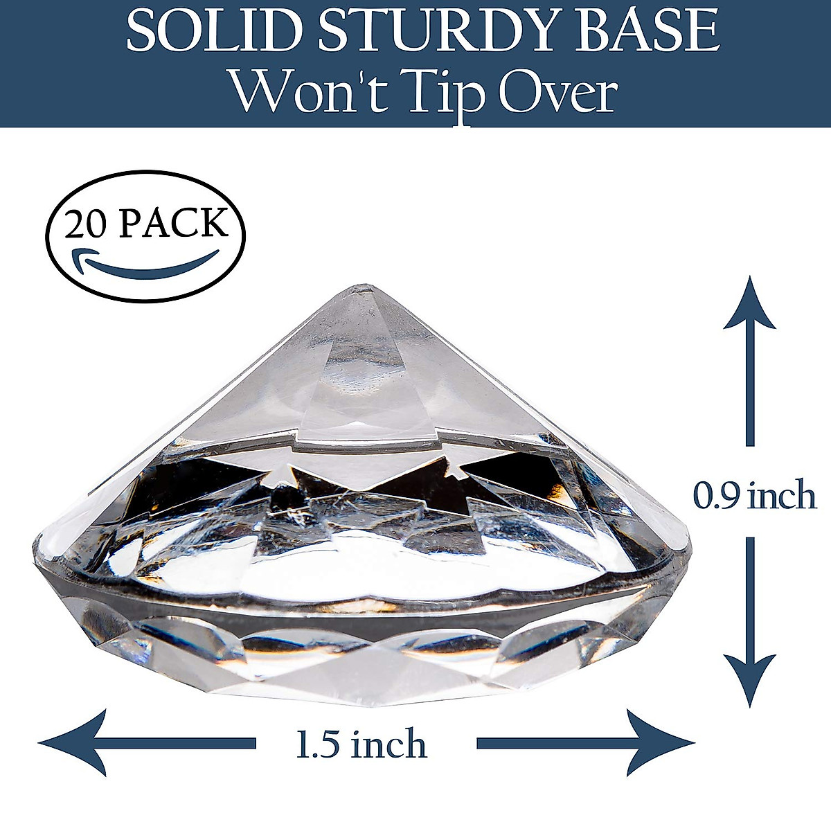 Diamond Table Number Holder & Place Card Holders [20 Pack] Sturdy, Crystal-Clear Acrylic Table Card Stands for Party & Wedding Table Decorations