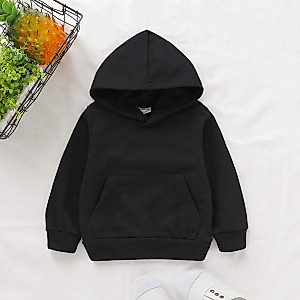 MODNTOGA Baby Sweatshirt 1-6 Years Old,Toddler Boy Girl Kids Autumn Winter Long Sleeve Solid Hooded Casual Tops Pullover (Black No Fleece, 90(2T))