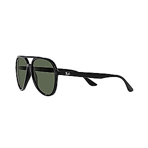 Ray-Ban RB4376F Low Bridge Fit Aviator Sunglasses, Black/Dark Green, 57 mm