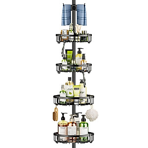 Coonoor Corner Shower Caddy Tension Pole - 62-115 INCH - 4-Tier Rustproof Bathroom Organizer Shelves, Adjustable Bathtub Tub Shampoo Storage
