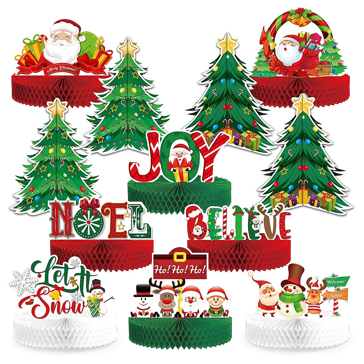 Christmas Decorations 12PCS Christmas Honeycomb Centerpieces Santa Winter Xmas Holiday Party Favors 3D Table Decor