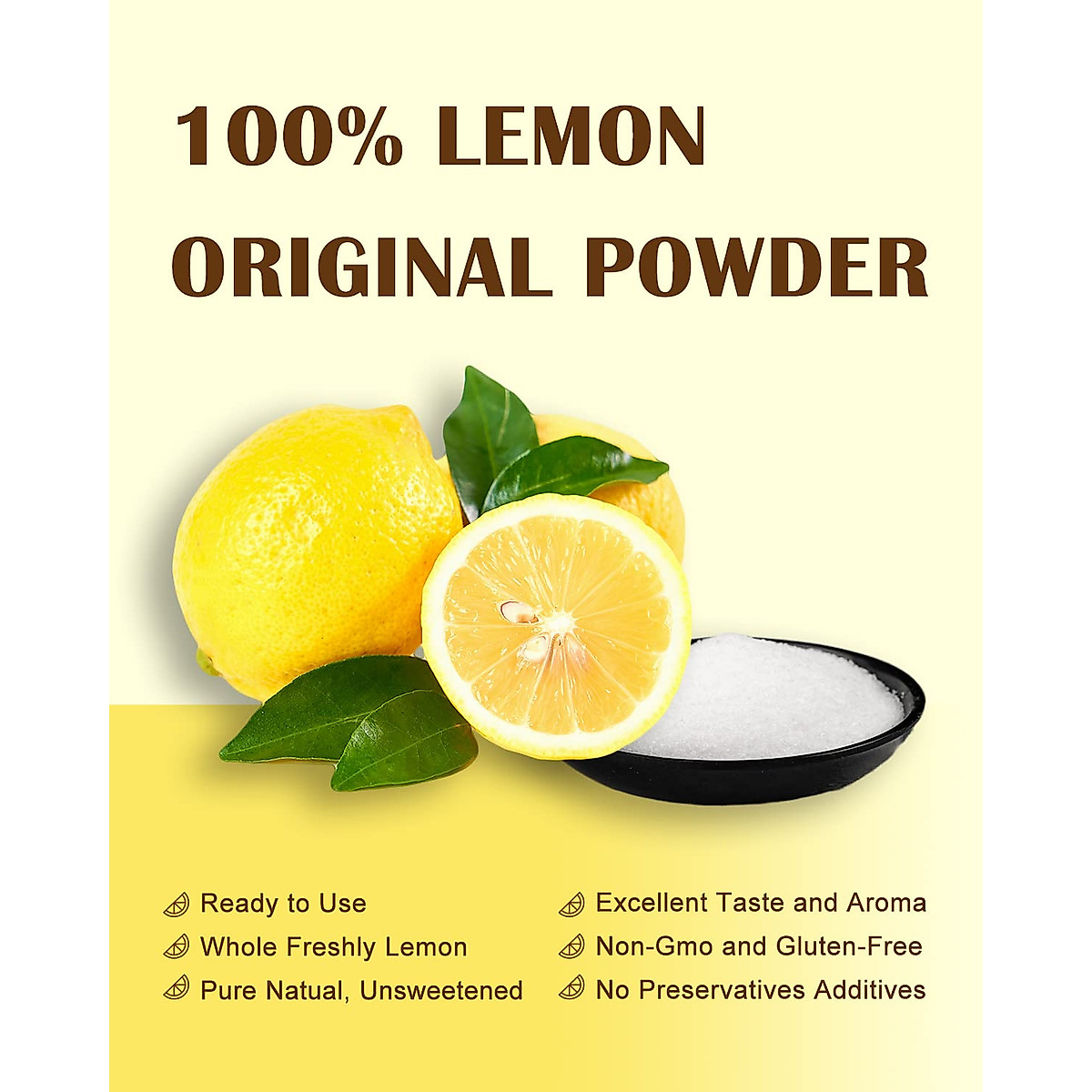 ORGFUN Original Lemon Powder Made with Real Lemons, Freeze Dried Juice Powder, Strong Fresh Lemon Flavor Great for Beverages, Smoothies, Baking 7.06 Oz