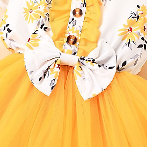 Onththr Toddler Baby Girls Tutu Dress Ruffle Sleeveless Splicing Floral Princess Dresses Summer Clothes Outfits (2T, Yellow)