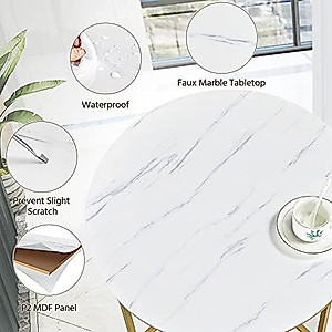 Yaheetech Modern Marble Coffee Table, Faux Accent Round Table Cocktail Table w/X-Base & Sturdy Metal Legs & Protective Foot Pads for Living Room, Mustard Gold