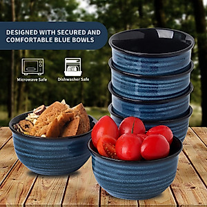 Hasense 10 oz Ceramic Dessert Bowls, Small Ice Cream Bowls, Portion Control Bowls for Kitchen Cereal Soup Rice Side Dishes, Dishwasher Microwave Safe, Set of 6, Blue