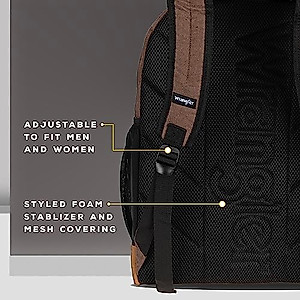 Wrangler Yellowstone Sturdy Backpack for Travel Classic Logo Water Resistant Casual Daypack for Travel with Padded Laptop Notebook Sleeve (Brown Corduroy)