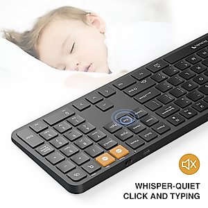 ProtoArc Backlit Wireless Keyboard, K100 2.4G Ultra Slim Wireless Illuminated Keyboard Full Size Silent Keyboard, Rechargeable, USB/Type C Connection, Natural Typing, Windows/Mac(Black)