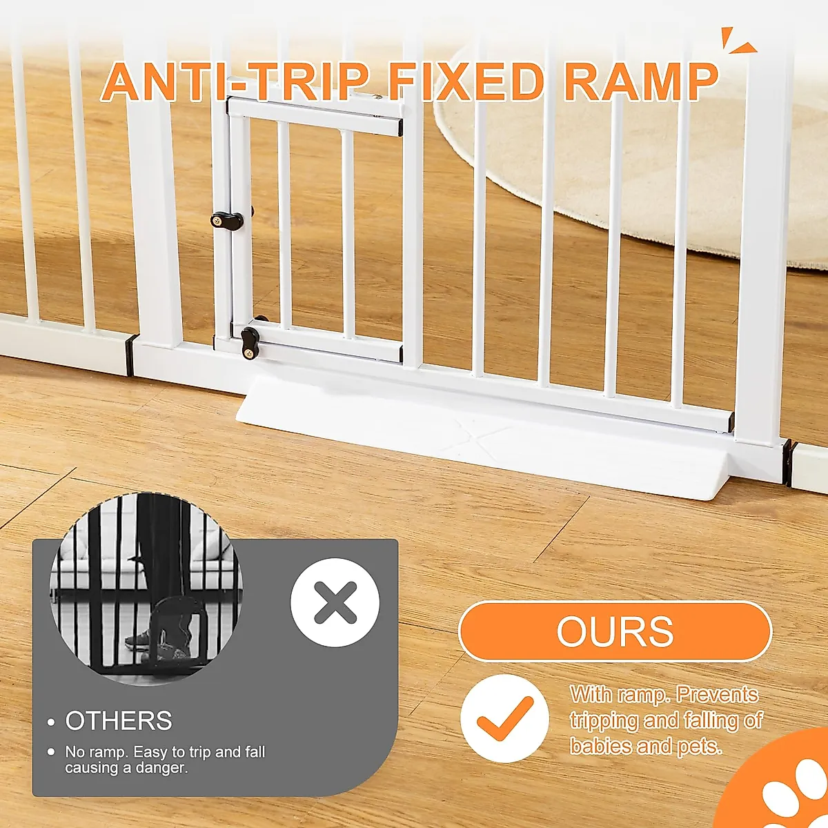 NCDCNI Pet Gate for Dogs, Dog Gate Indoor with Cat Door Walk Through Auto Close Pet Gate for Stairs Safety Gate Doggy Gate Pressure Mounted Kit Included [29.9-48" Extra Wide & 31.5" Height]