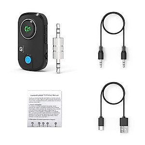 ByDiffer Dual Link Bluetooth 5.0 Audio Transmitter Receiver Sharing for up 2 Headphones, 3 in 1 Aptx Low Latency Wireless Adapter Splitter for TV Airplane Car Home Stereo System