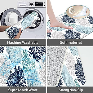 Coastal Runner Rug for Hallway 2x6 Beach Ocean Themed Throw Rug Teal Blue Area Rug Nautical Hallway Rugs Non-Slip Floor Carpet for Bedroom Laundry Room Doormat Entrance Door Mat Washable Kitchen Rugs