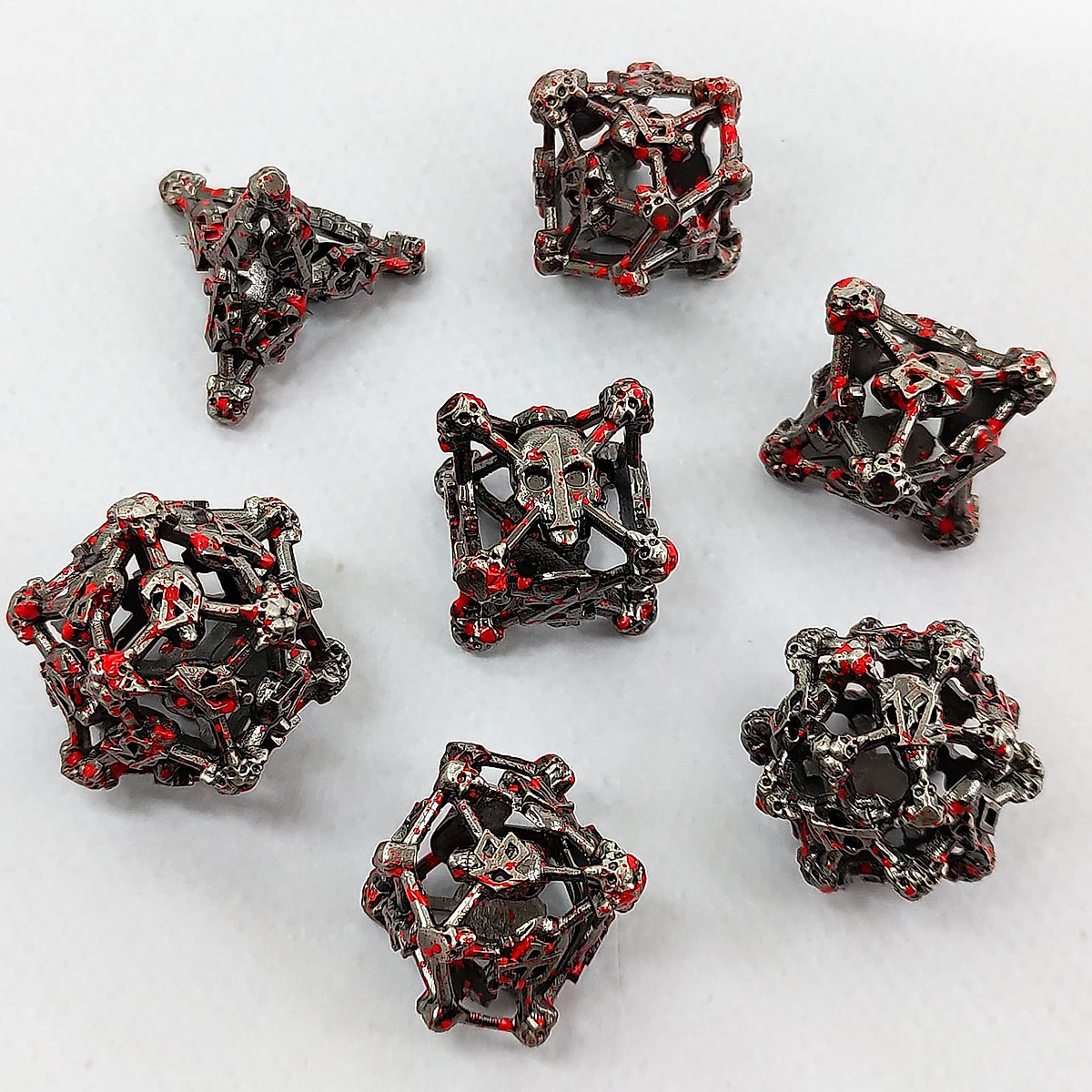 Metal DND Dice Set Polyhedral Dice Set Dungeons and Dragons Dice MTG RPG Role Playing D&D Games Dice Pathfinder Shadowrun D N D Skull Dice D20 D12 D10 D8 D6 D4, bloodstain