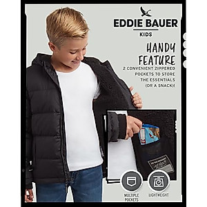 Eddie Bauer Boys' Winter Jacket - Heavyweight Quilted Down Jacket - Insulated Hooded Outerwear Coat for Boys (5-16), Size 7-8, Black
