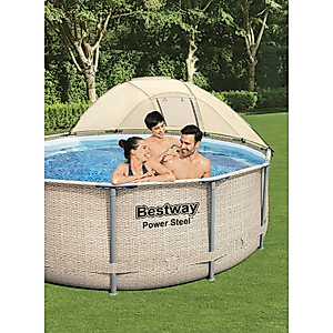 Bestway Power Steel 13' x 42" Round Above Ground Outdoor Swimming Pool Set with Shaded Canopy, 530 Gallon Filter Pump, Ladder, and Pool Cover