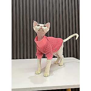 Sphynx Hairless Cat Clothes Autumn Solid Color Turtleneck Sweater Soft Warm Elasticity Pullover Cat Apparel Pet Clothes (M(4.4-5.5lbs), Rose red)