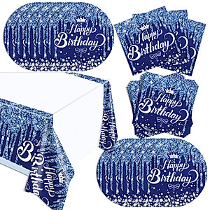 41pcs Navy Blue and Silver Party Supplies ,include 20 Plates, 20 Napkin and 1pcs Tablecloth,Used for Navy Blue and Silver Birthday Party Decoration (BBB)