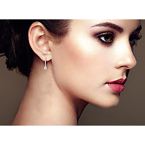 1 Carat Diamond Round Halo Dangle Earrings for Women in 14k White Gold (F-G, SI2-I1, cttw) Leverback by Privosa Fine Jewelry