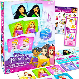 kidstinct Disney Princess Educational Toy Bundle Disney Princess Memory Game Set - Disney Princess Matching Game with Disney Stickers and More (Disney Learning Toy)