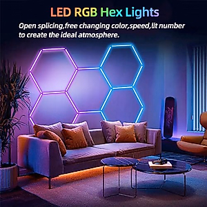SCONPARK RGB Hexagon Garage Lights,Dimmable LED Hexagon Lights,Large Size Hex Lights for Wall/Ceiling,DIY 358 Modes,Aluminum Base,3 Pin,for Garage Gym Gaming Room Music Room Studio