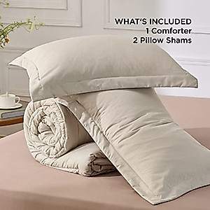 Bedsure Beige Queen Comforter Set - Beige Basket Weave Pattern Down Alternative Comforter Set Box Stitching Duvet Insert, Lightweight All Season Bedding Set with 2 Pillow Shams