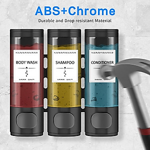 Craslly Shampoo and Conditioner Dispenser, Bathroom Shower Dispenser 3 Chamber No Drill Shampoo Dispenser, Perfect for Bathroom Wall, Kitchen Wall, Hotel Shower - Black