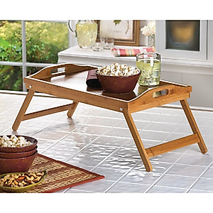 Furniture Creations Compact Bamboo Wood Bed Breakfast Food Serving Tray