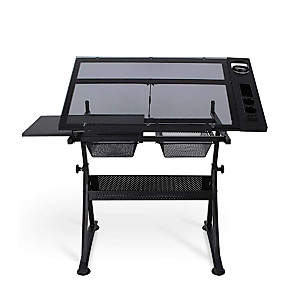 TECHTONGDA Adjustable Drafting Table Tattoo Stencil Glass Desk Artist Desk Tracing Drawing Working Station