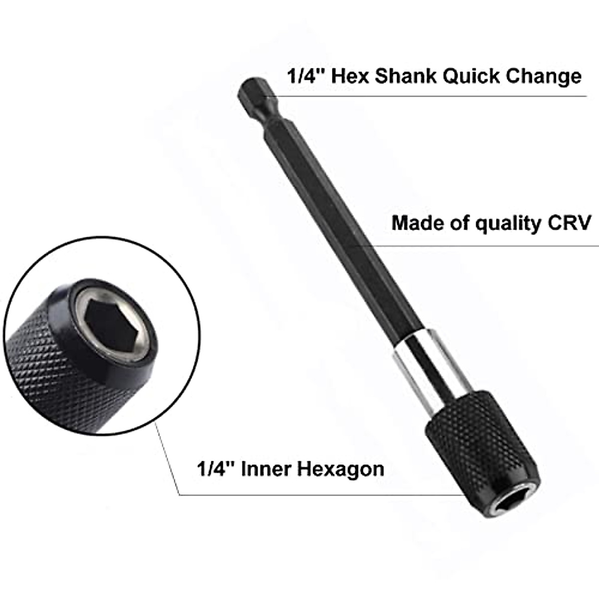 aiyun Drill Bit Extension Set - 6 PCS Quick Release Magnetic Drill Extension Bit Holder with 1/4” Hex Shank (Black)