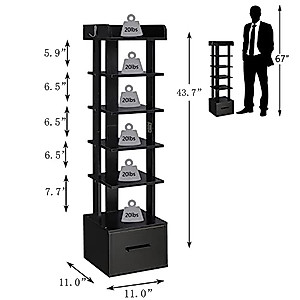 usikey 6 Tiers Vertical Shoe Rack, Entryway Wooden Shoe Rack with Bottom Drawer & Extra Top Storage, Tall Shoe Rack Organizer, Space Saving Shoe Tower, Shoe Storage Stand for Small Space, Black