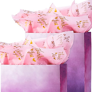 MR FIVE 100 Sheets Large Size Gold Thank You Tissue Paper Bulk,20" x 28",Gold Thank You Tissue Paper for Packaging,Small Business,Gold Tissue Paper for Mother's Day,Birthday,Thanksgiving (Pink)