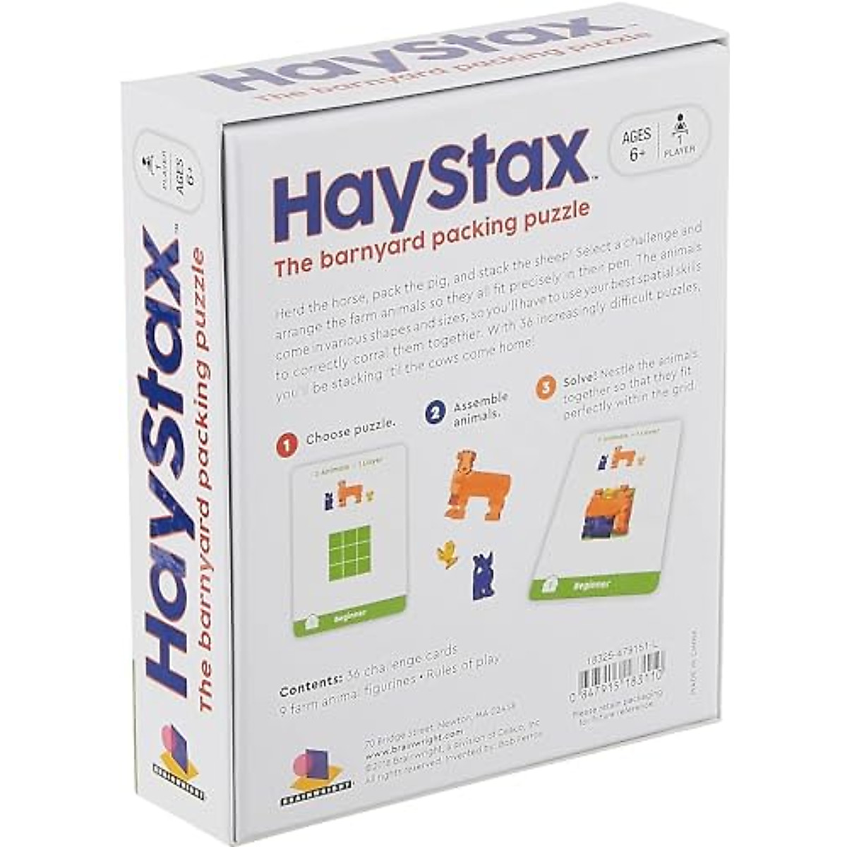 Brainwright Hay STAX - The Barnyard Packing Puzzle Multicolor, 5"
