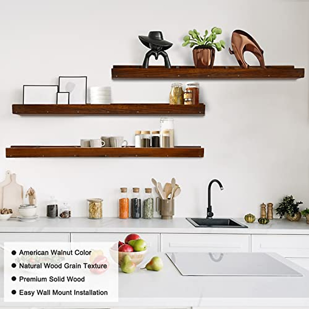 Floating Shelves Wood 36 Inches Long A4 Deep with Removable Dividers, Wall Shelves Wall Shelf, Rustic Floating Bookshelf, Wall Shelves for Bedroom, Long Picture Ledge Shelf Shelfs, Wall Bookshelf