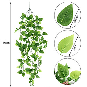 Whonline 4pcs 3.6FT Artificial Hanging Plants, Faux Pothos with 162 Leaves Each, Artificial Ivy Vine for Bedroom Wall Porch Garden Home Decor (No Basket)