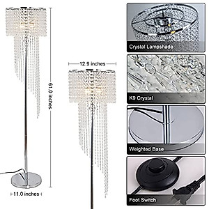 Hsyile Lighting KU300160 Modern Style Floor Lamp Chrome Finish and Plentiful Crystals,3 Lights