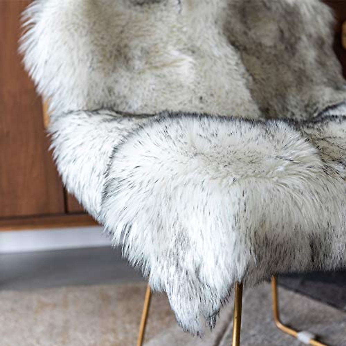 Carvapet 2 Pieces Soft Fluffy Faux Fur Chair Couch Cover Plush Sheepskin Area Rug Bedroom Living Room 2 x 3 Feet,Black/White