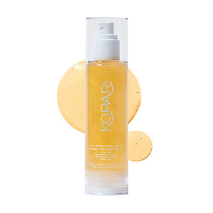 Kopari Sun Shield Body Glow, Broad Spectrum SPF 50, Lightweight Shimmering Gel Texture Absorbs Quickly, Non Sticky, Glowing Results, Gold 5 oz