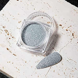 Holographic Nail Glitter, Sparkling Diamond Nail Powder Laser Silver Reflective Extra Fine Nail Glitter Dust for Acrylic Nail Art Decorations