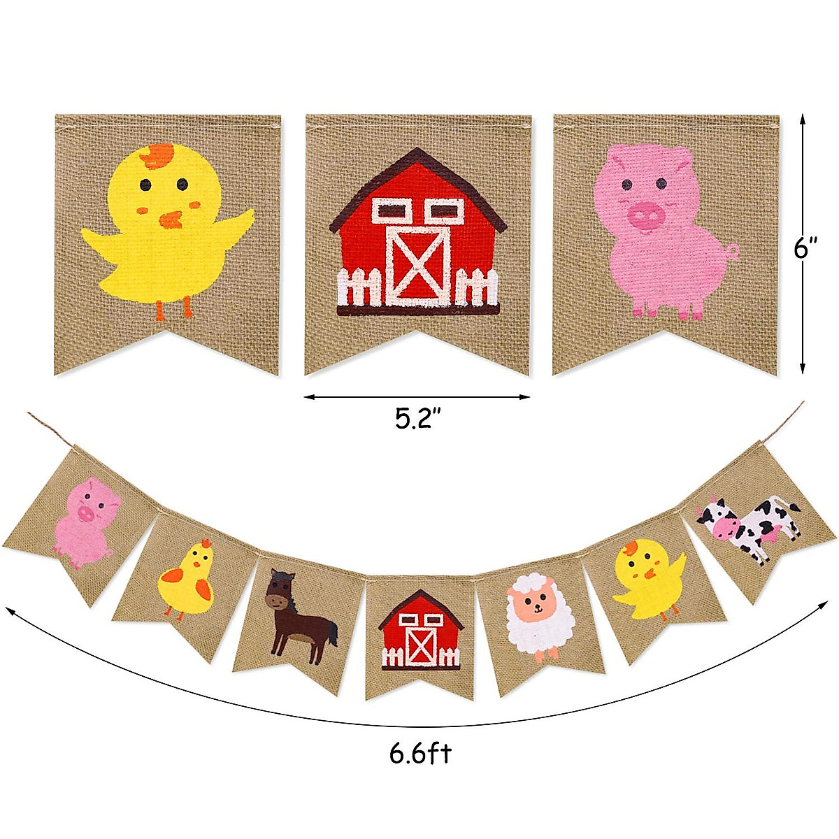 Farm Animal Burlap Banner High Chair Garland Farmhouse Hanging Pennant Birthday Party Pre-strung Bunting Baby Shower Decorations