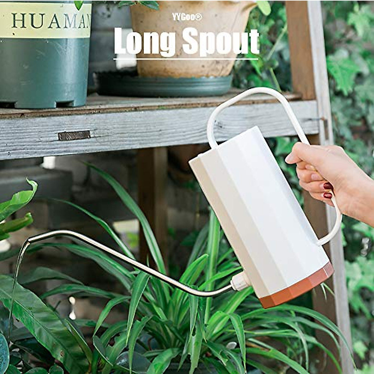 YYGoo Indoor Watering Can, Modern Style Watering Pot with Long Spout, Small Size for House Bonsai Plants Garden Flower, 40oz/1.2L (White)