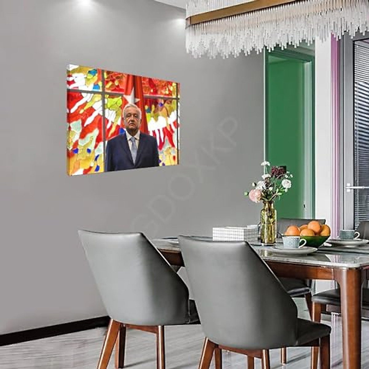 Mexican President Andres Manuel Lopez Obrador Portrait Poster (2) Canvas Poster Wall Art Decor Print Picture Paintings for Living Room Bedroom Decoration Frame-style 20x16inch(50x40cm)