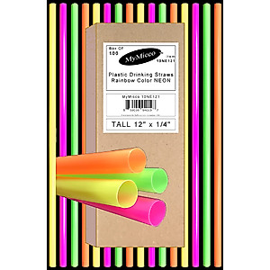 10NE121 MyMicco - 150 Giant 12" x 1/4" Neon Plastic Straws - Shakes, Shakes - Ships To You From OHIO